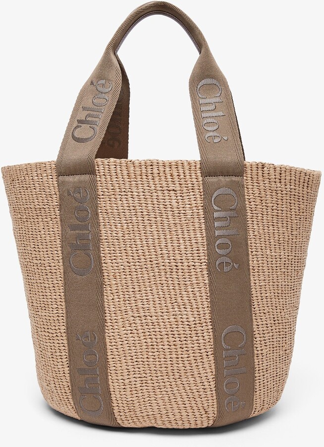 Chloé Woody raffia dark nut tote bag - ShopStyle