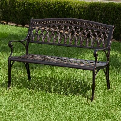 PatioSense Simone Cast Aluminum Patio Bench Heavy Duty Rust Free Metal ...
