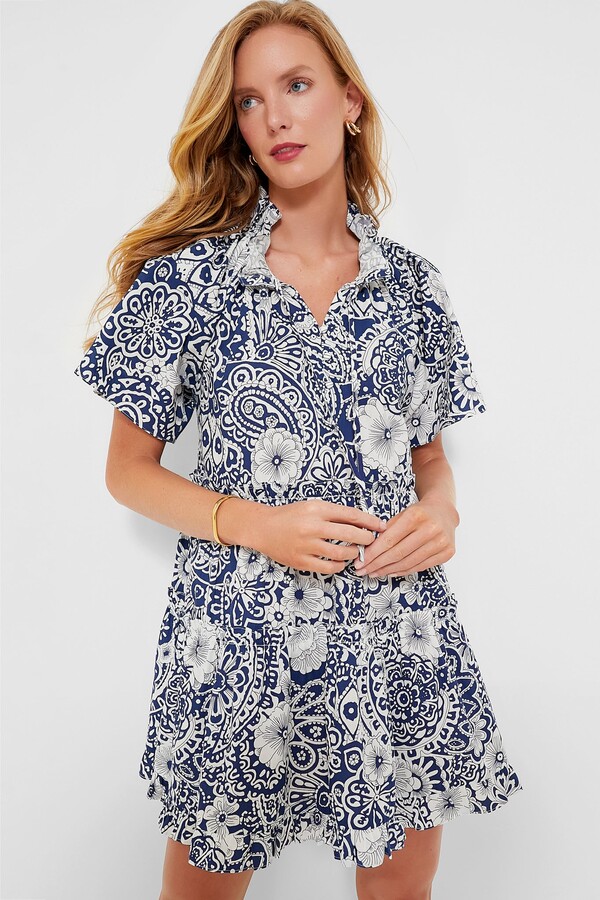Hyacinth House Navy and White Tiered Thea Mini Dress - ShopStyle