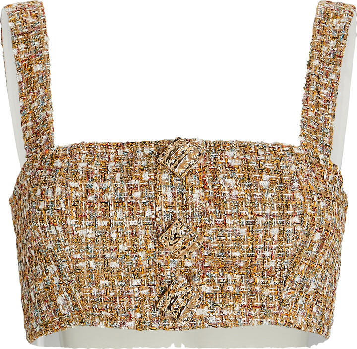 Self-Portrait Tinsel Boucle Tweed Crop Top - ShopStyle