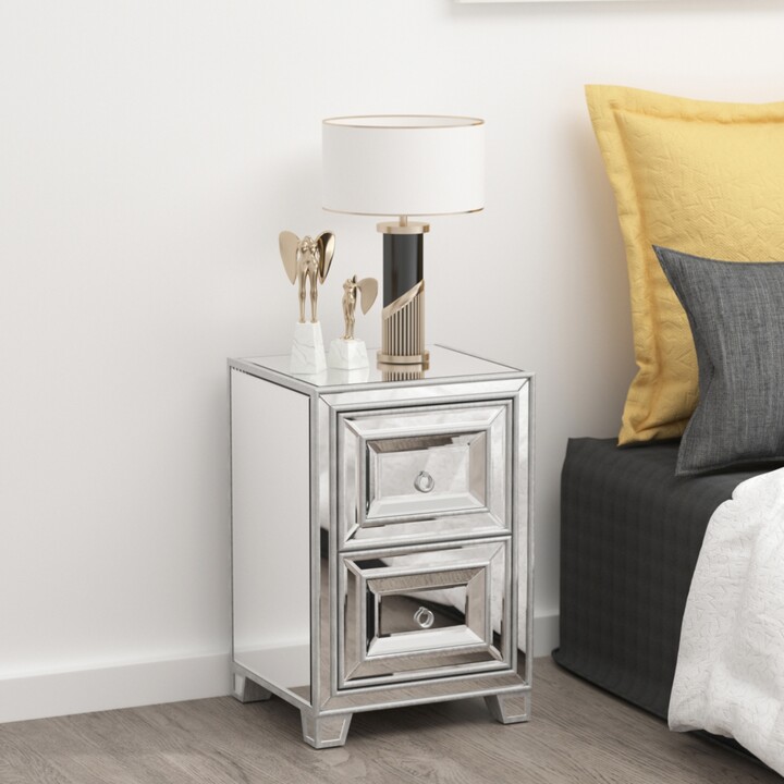 Simplie Fun Mirrored Nightstand, Silver Side Table, Painted End Table ...