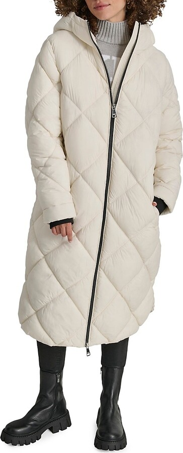 DKNY Missy Diamond Quilted Longline Puffer Coat - ShopStyle
