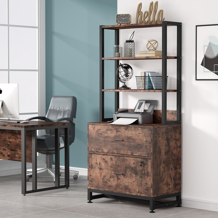 Tribesigns Bookshelf Bookcase with Open Storage Shelves 2 Drawer ...