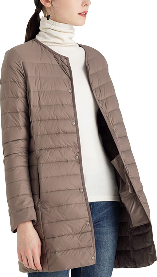 Peuignao Lightweight Down Jacket Women Packable Collarless Ladies ...