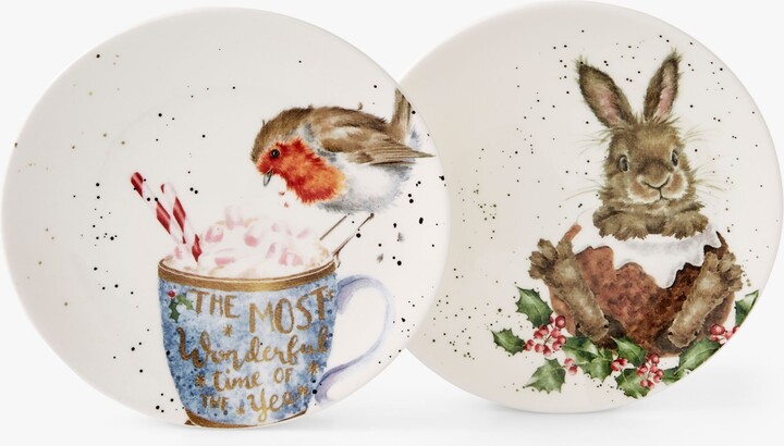 Wrendale Designs Robin & Bunny Bone China Coupe Plates, Set of 2, 16 ...