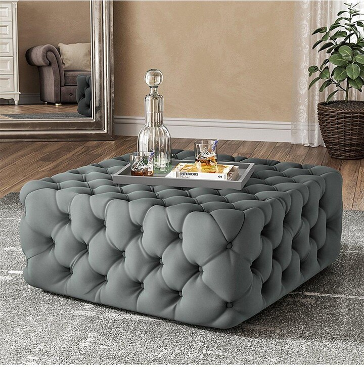 Living and Home Tufted Square Velvet Footstool Coffee Table - ShopStyle
