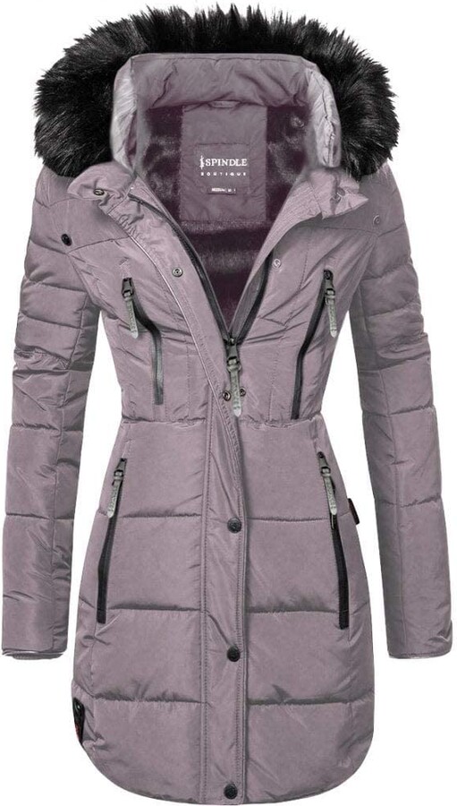 Womens Designer Spindle Long Fur Parka Hooded Jacket Quilted Winter Padded Coat Zip Pockets (XXL ...