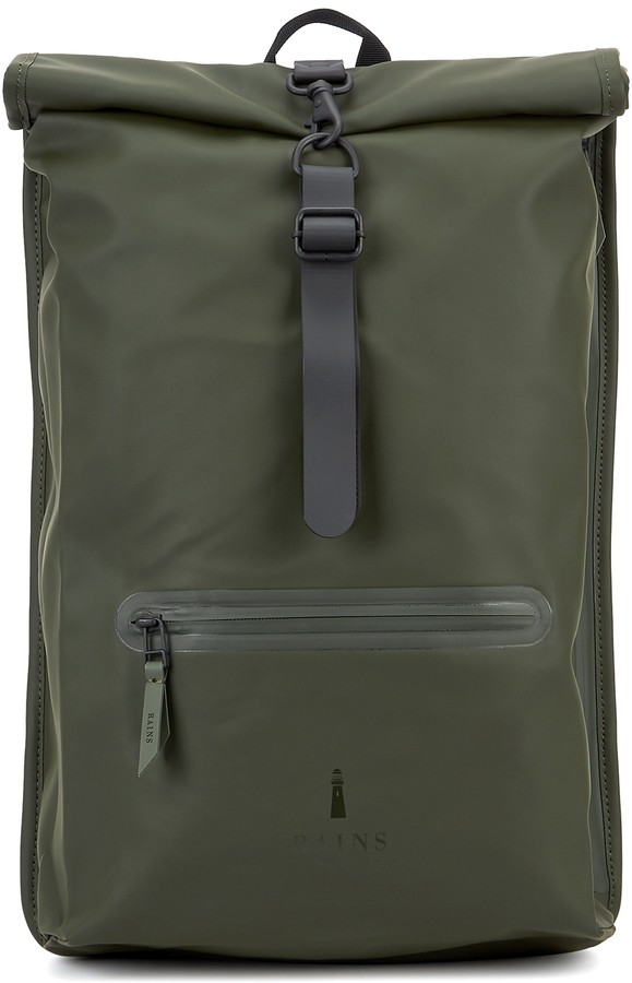 Rains Rolltop Green Water-resistant Rubberised Backpack - ShopStyle ...