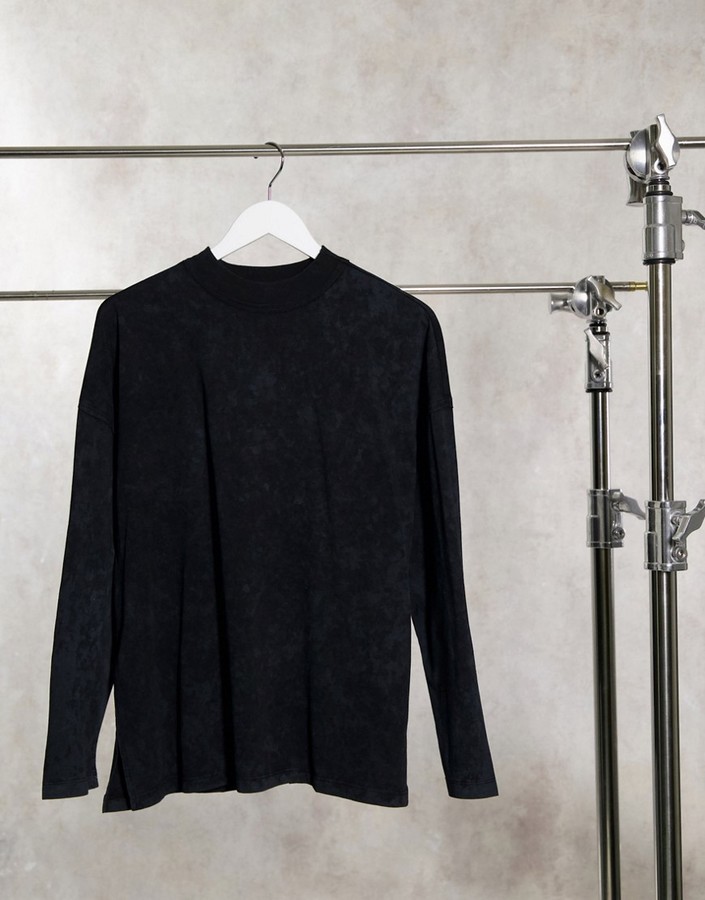 ASOS DESIGN boxy top with seam detail and long sleeve in washed black ...
