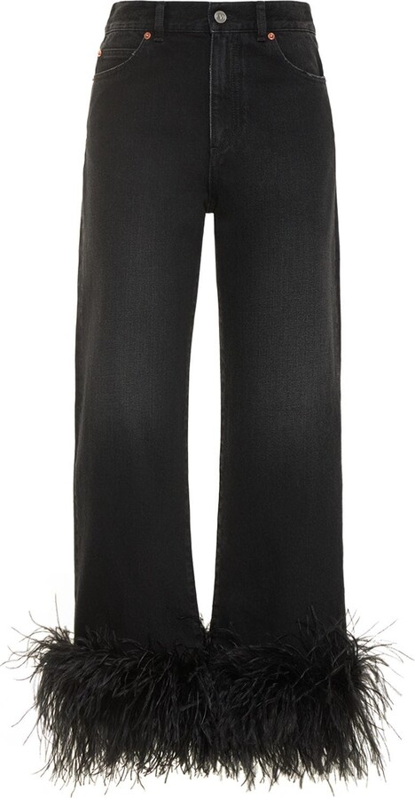 Valentino High rise cotton denim jeans w/ feathers - ShopStyle
