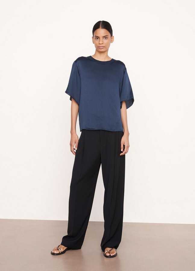 Vince Rib-Trim Silk Flutter-Sleeve Top - ShopStyle