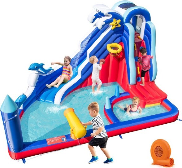 Tangkula Inflatable Water Slide Park Dolphin Theme Kids Bounce House w ...