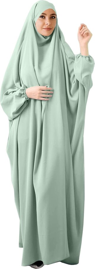 Wywinyw Women's Solid Abaya Muslim Plus Size One-Piece Prayer Dress ...