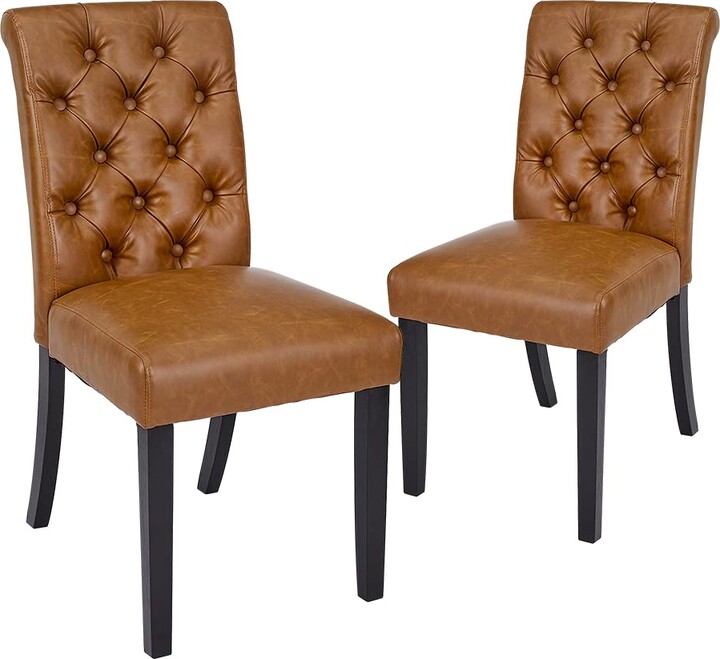 CangLong Mid-Century Tufted Leather Kitchen Counter Upholstered Dining ...