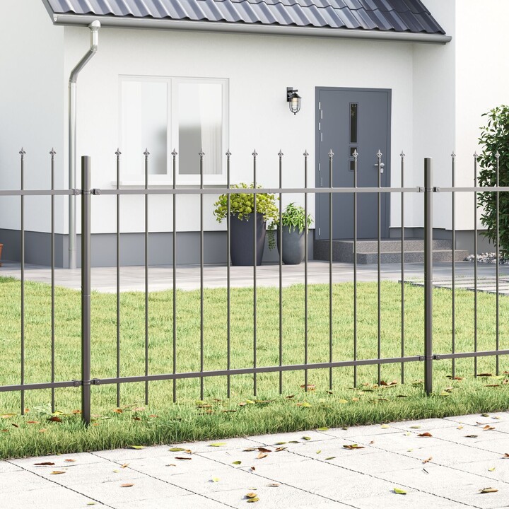 Berkfield Home Garden Fence with Pointy Top in Grey, 6.8 x 0.8 m, Made ...
