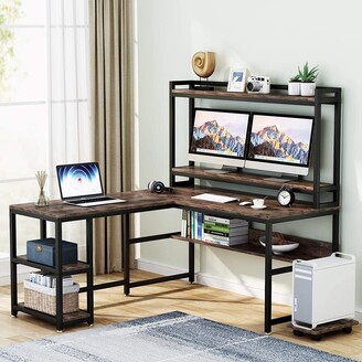 Tribesigns L-Shaped Desk with Hutch and Storage Shelves, 59 Inch Corner ...