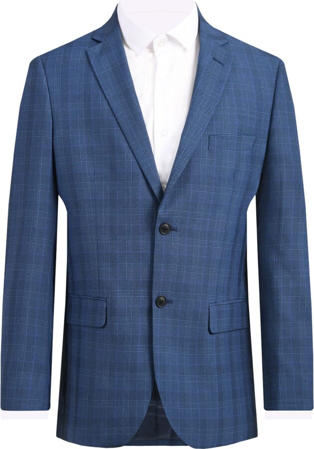 Dobell Mens Dark Blue Check Suit Jacket Regular Fit-48S - ShopStyle