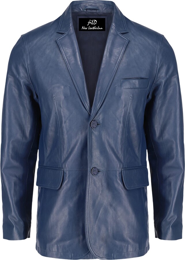 Jild Lambskin Leather Jacket Men Casual Coat – Notched Collar Classic ...