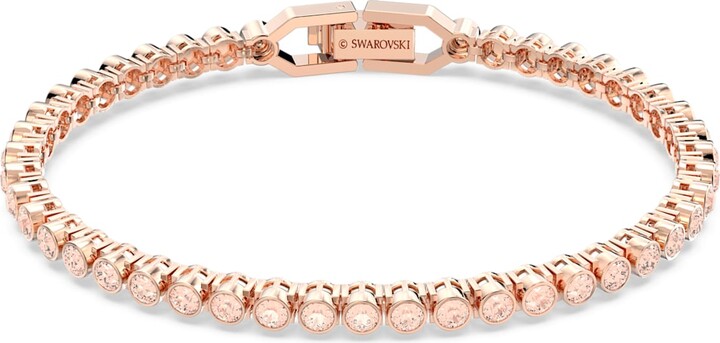 Swarovski Emily bracelet, Round cut, Pink, Rose gold-tone plated ...