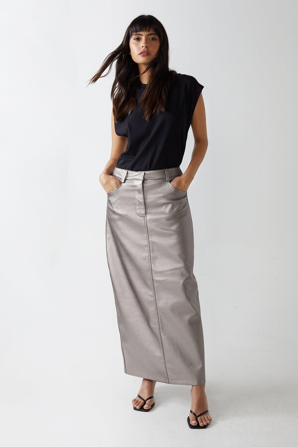 Premium Faux Leather Metallic Maxi Skirt - ShopStyle