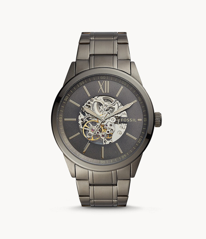 Fossil Men's Flynn Automatic, Gunmetal-Tone Stainless Steel Watch ...