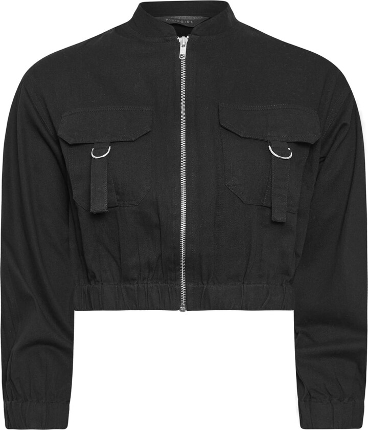 PixieGirl Black Cropped Bomber Jacket Petite - ShopStyle