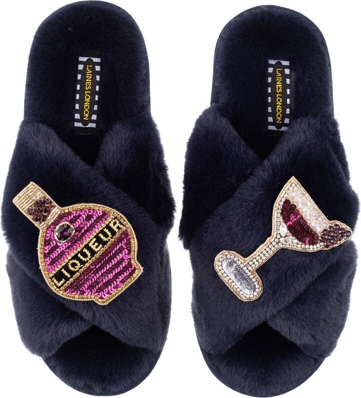 LAINES LONDON - Classic Laines Slippers With Raspberry Liqueur Brooches ...