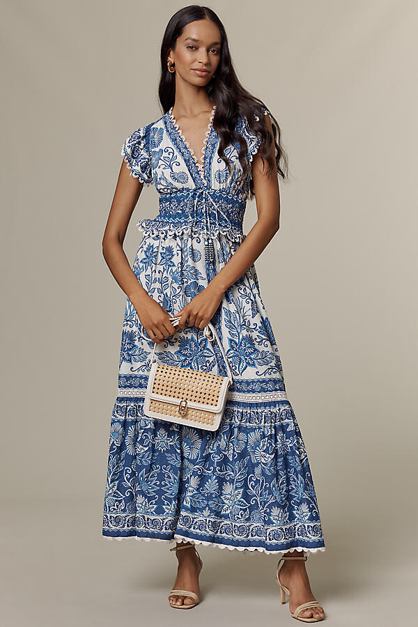 Farm Rio Shell Garden Cotton Ruffle Maxi Dress - ShopStyle