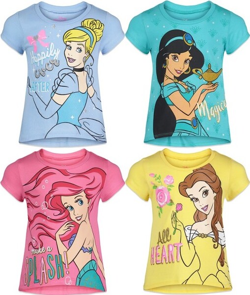 Disney Princess Princess Ariel Cinderella Belle Big Girls 4 Pack T-Shirts Belle, Cinderella ...