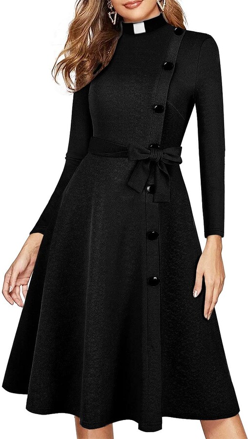 FAD-4U Church Priest Clergy Dress for Women Long Sleeve Rows Buttons A ...