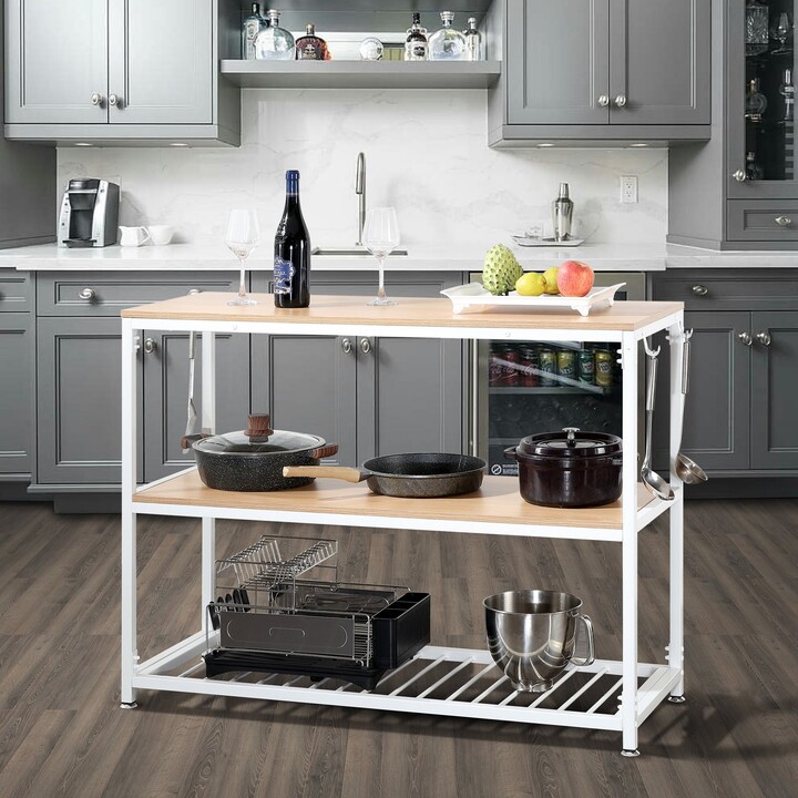 Ledel Industrial Kitchen Island with Open Storage Shelves and Hanging ...
