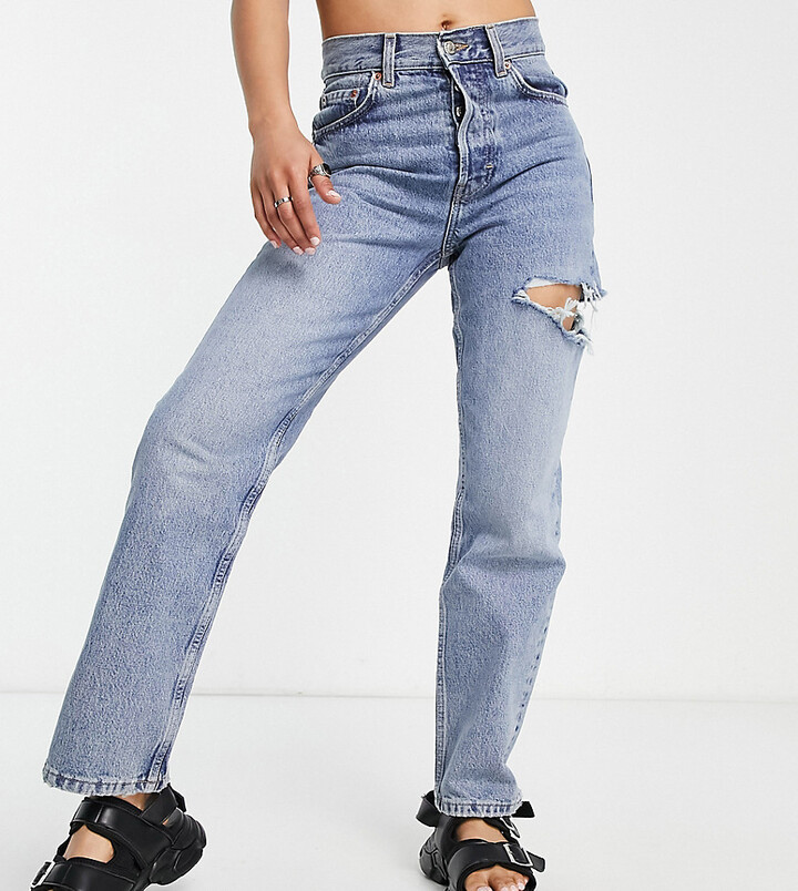 Topshop Petite Dad jeans with side rip in bleach - ShopStyle