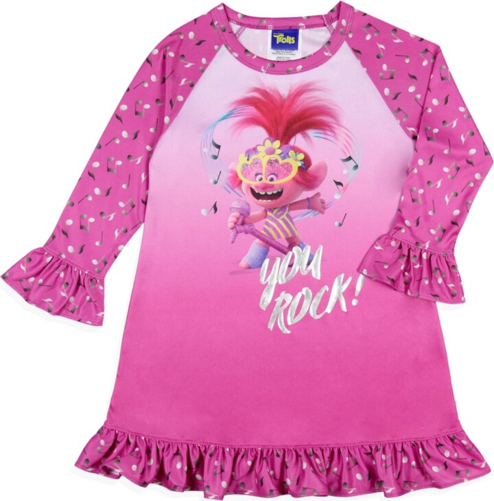 Dreamworks Trolls Toddler Girls' Poppy Rock Kids Sleep Pajama Dress ...