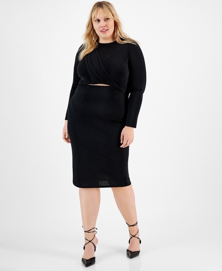 Bar III Plus Size Twist-Front Cutout Long-Sleeve Dress, Created for ...