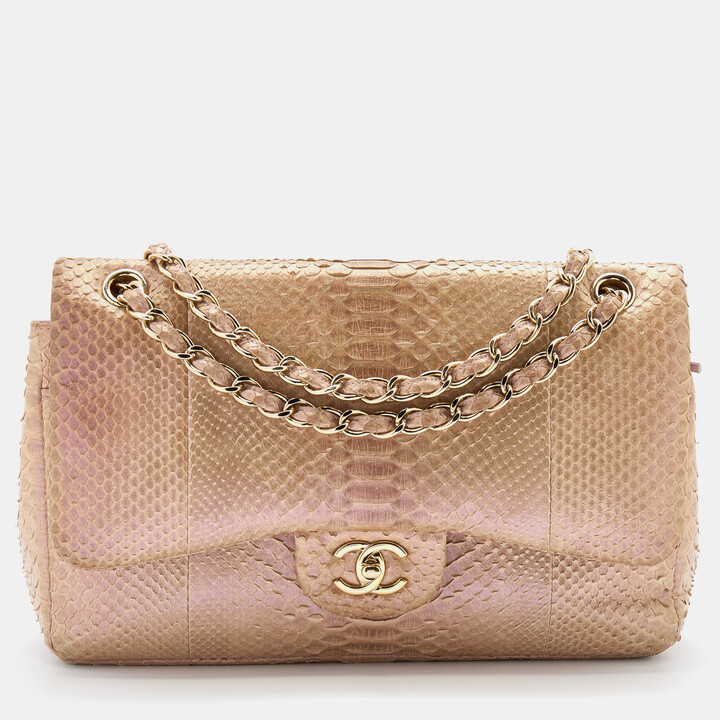 Chanel Pink Holographic Effect Python Leather Jumbo Classic Double Flap ...