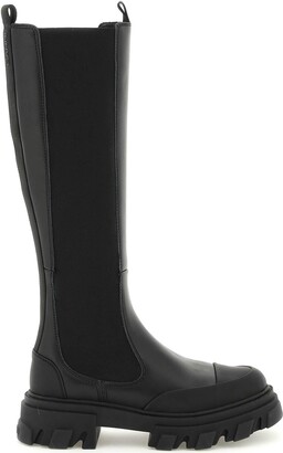 Ganni Leather knee-high boots - ShopStyle