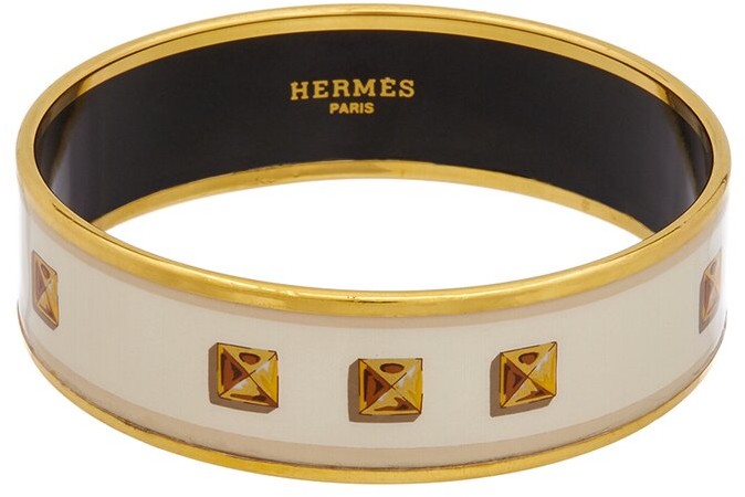 Hermes Gold Plated & White Enamel Bangle Bracelet - ShopStyle
