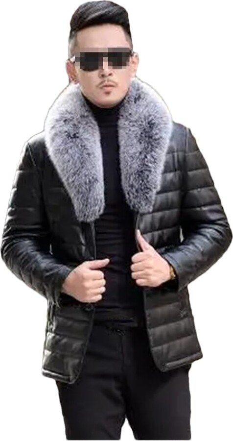 YTR6TW Winter Men Leather Jacket Male Short Fur Collar Down Coat Mens ...
