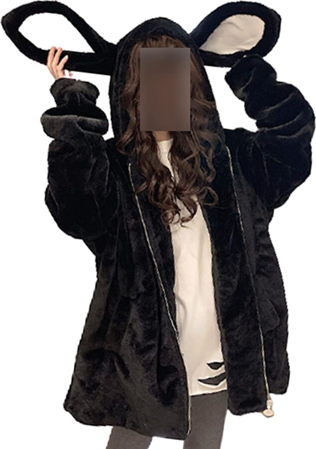 Charmlinda Women Cute Bunny Ear Hoodie Long Sleeve Fuzzy Fluffy Anime ...