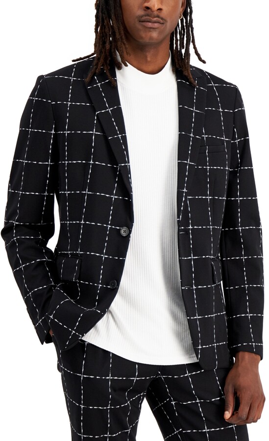 INC International Concepts Men's Classic-Fit Sketched Grid Blazer ...