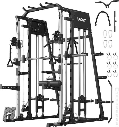 Garvee Smith Machine, 2200lbs Power Rack with Smith Bar, Cable ...