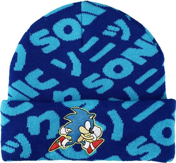 Sonic the Hedgehog Sonic Flat Embroidery Blue AOP Jacquard Acrylic Knit ...