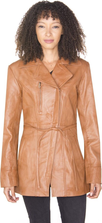 Infinity Leather Leather Long Biker Jacket-Muscat - Brown - ShopStyle