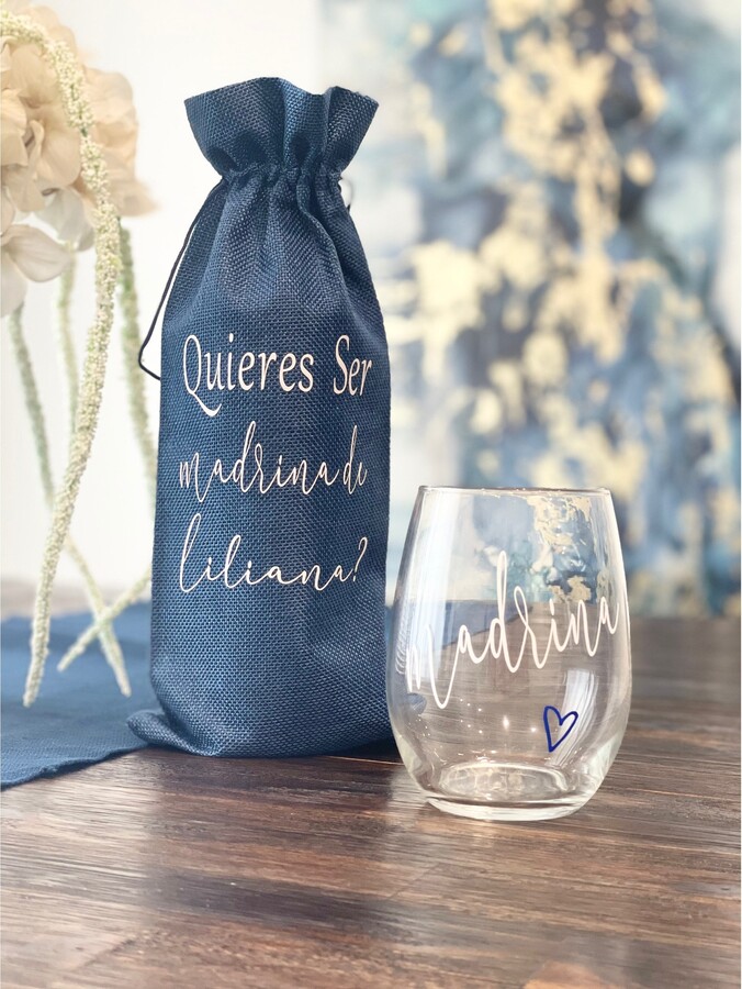 Etsy Madrina Blue Wine Themed Proposal, Godmother Bag & Glass, Gift ...