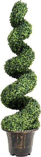 Tangkula Artificial Spiral Tree Green Leaves Boxwood 4ft Home ...