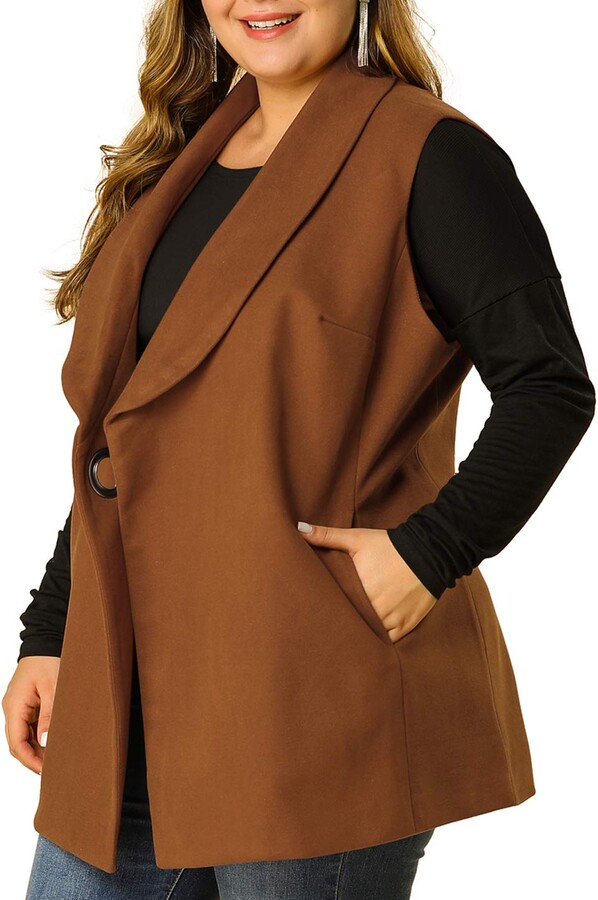 Agnes Orinda Women's Plus Size Vest Belted Mid Thigh Business Casual ...