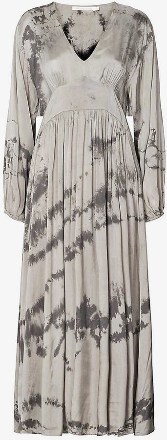 RABENS SALONER Cissi tie-dye gathered satin midi dress - ShopStyle