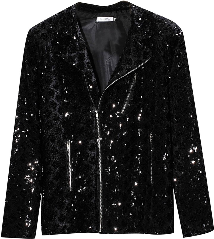 STRY Black Coat Men Dress Glitter Color Changing Flash Bar Night Club Stage Show Suit Coat Black ...
