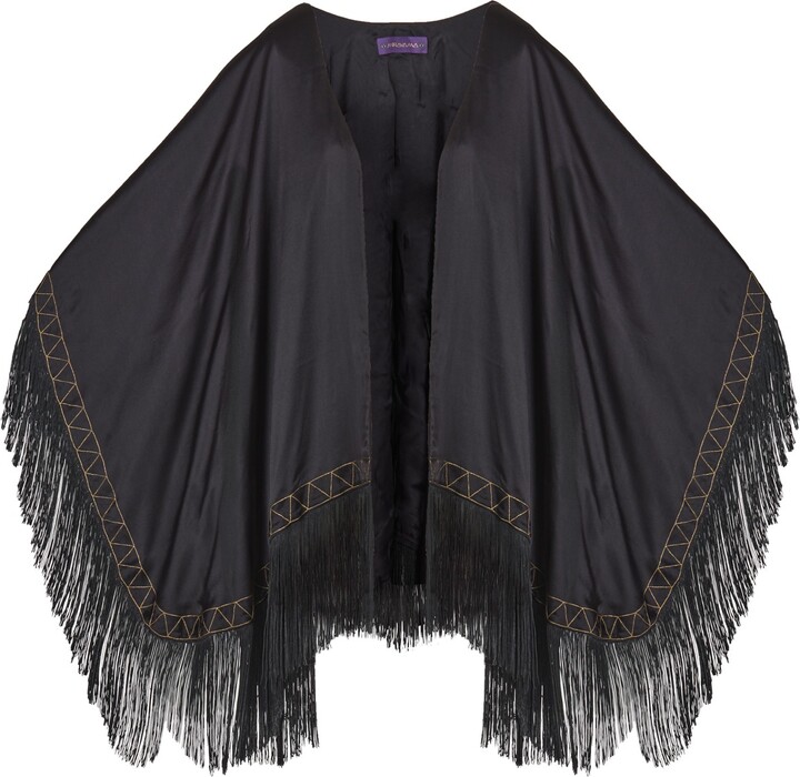 Mirayama Women's Gold / Black The Nomad Silk Poncho With Fringes ...