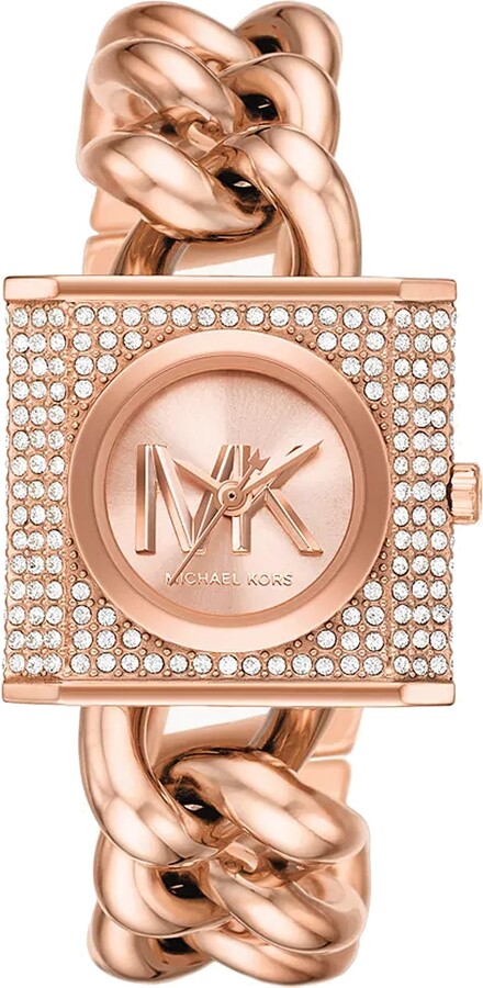 Michael Kors Women's Chain Lock Rose gold Dial Watch - ShopStyle